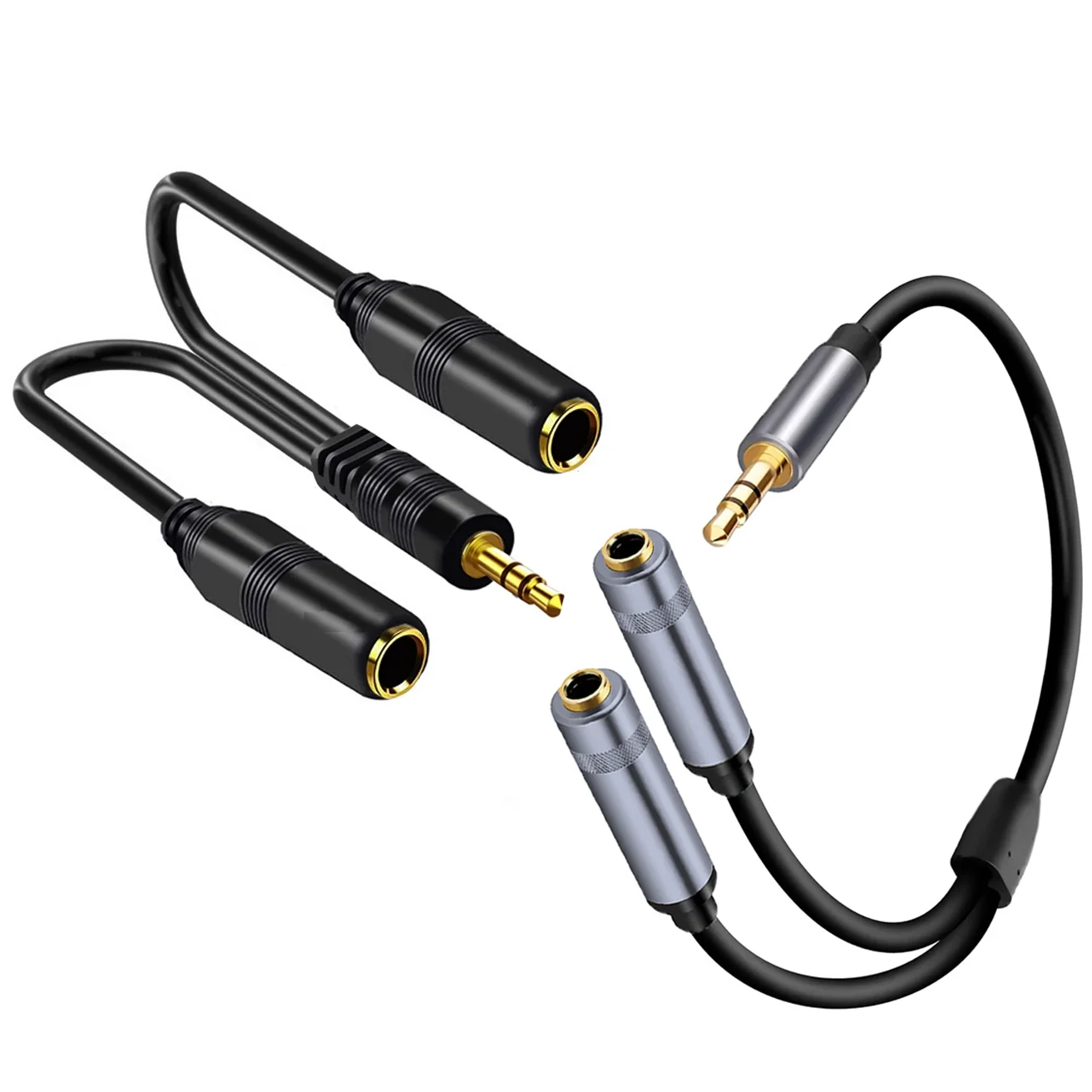3.5mm Stereo 1/8 Male To Dual 6.5mm 1/4 TRS Female Jack Adapter 1 to 2 ...