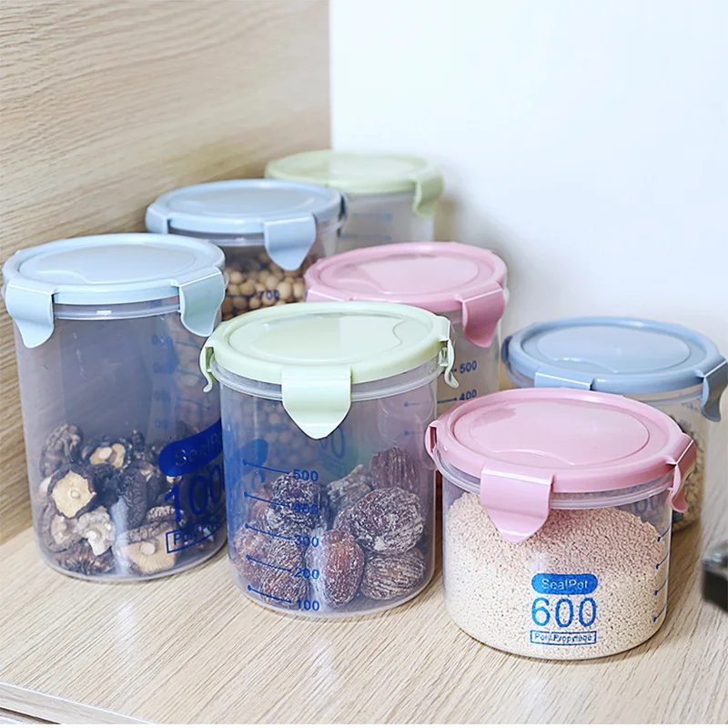 Sealed-Jars-Graduated-Tank-Transparent-Plastic-Cereal-Cans-Kitchen ...