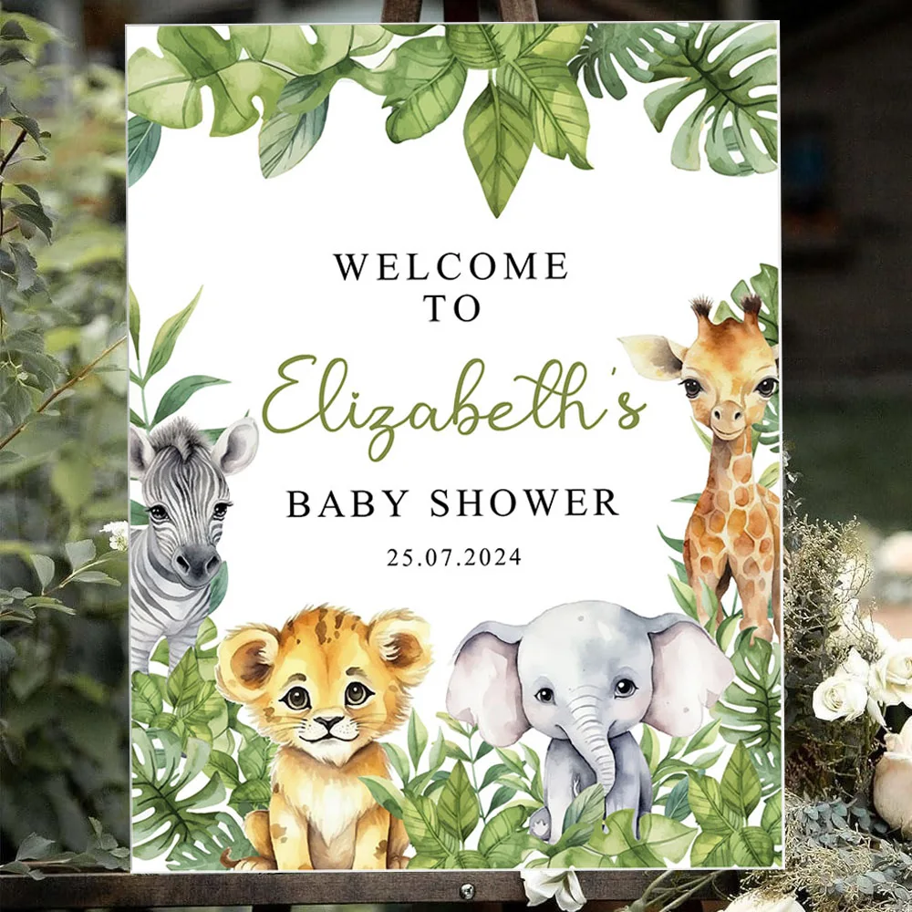 Custom-Baby-Shower-Welcome-Sign-Jungle-Safari-Animals-Zebra-Lion ...