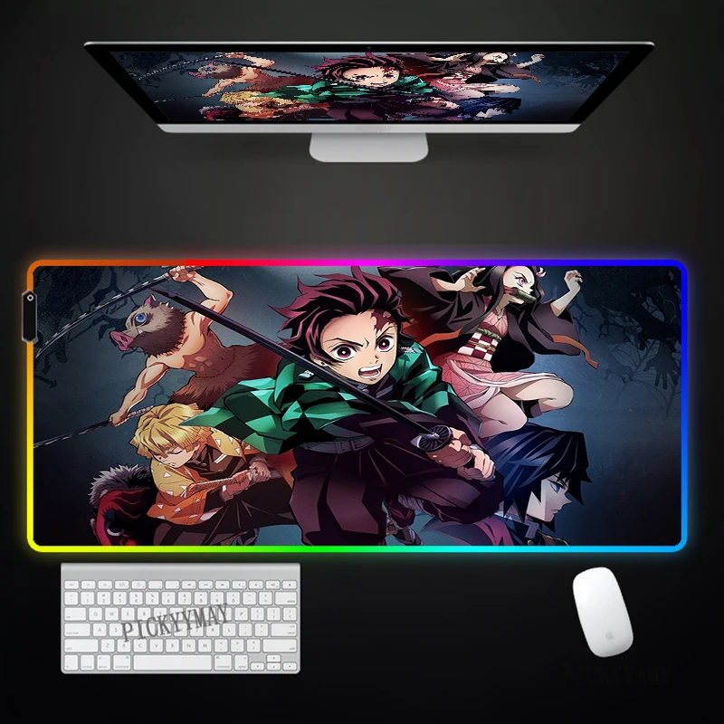 Large RGB Mouse Mat Demon Slayer Gamer Mousepads LED Gaming Mousepad ...