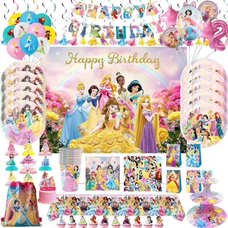 Juego-de-vajilla-desechable-con-tem-tica-de-princesa-Disney-suministros-para-fiestas-de-cumplea ...