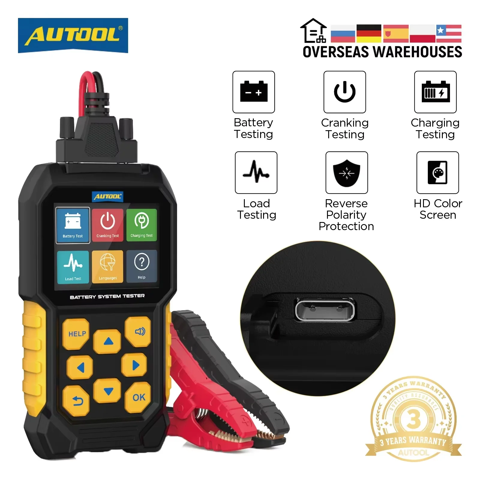 AUTOOL BT460 Car Battery Tester Electric Vehicle Battery Tester 12v24v ...