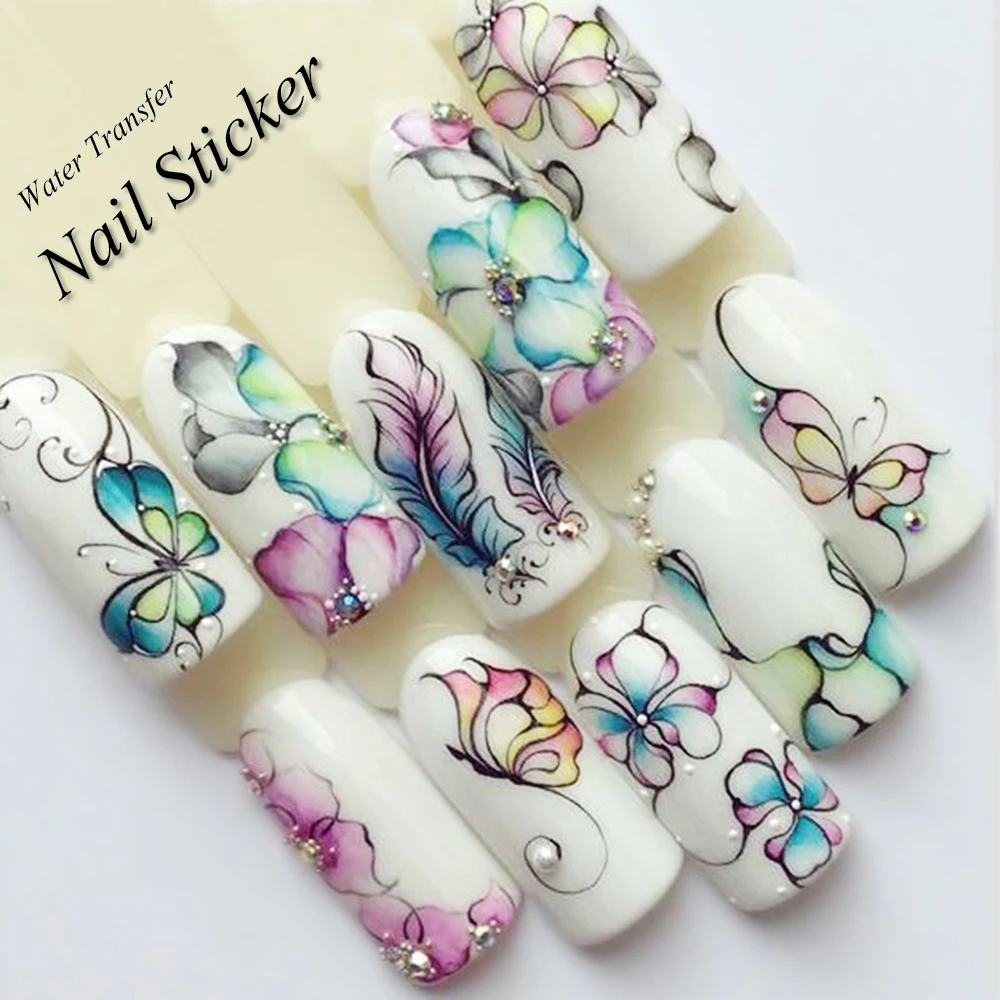 1 Sheet Water Decals Nail Art Stickers Flowers Cartoon New Designs ...