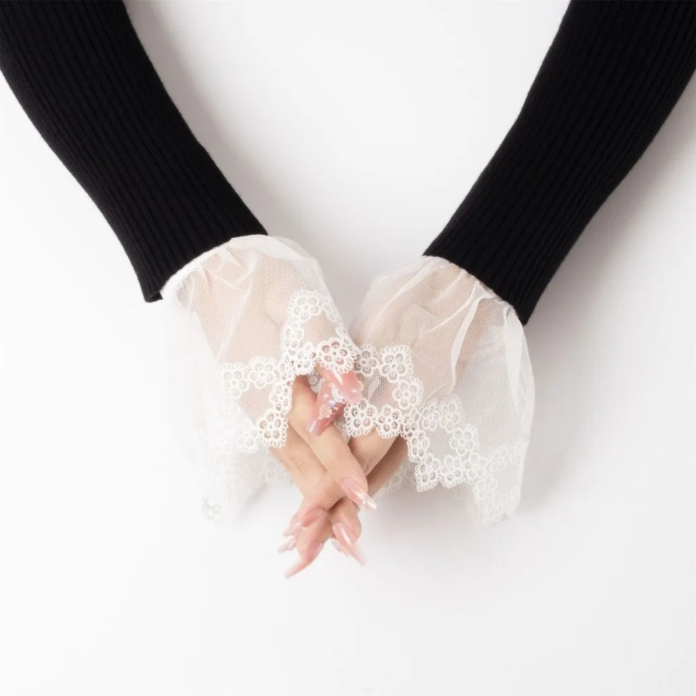 Elegant Lace False Cuffs Pleated Flare Embroidery Detachable Fake ...