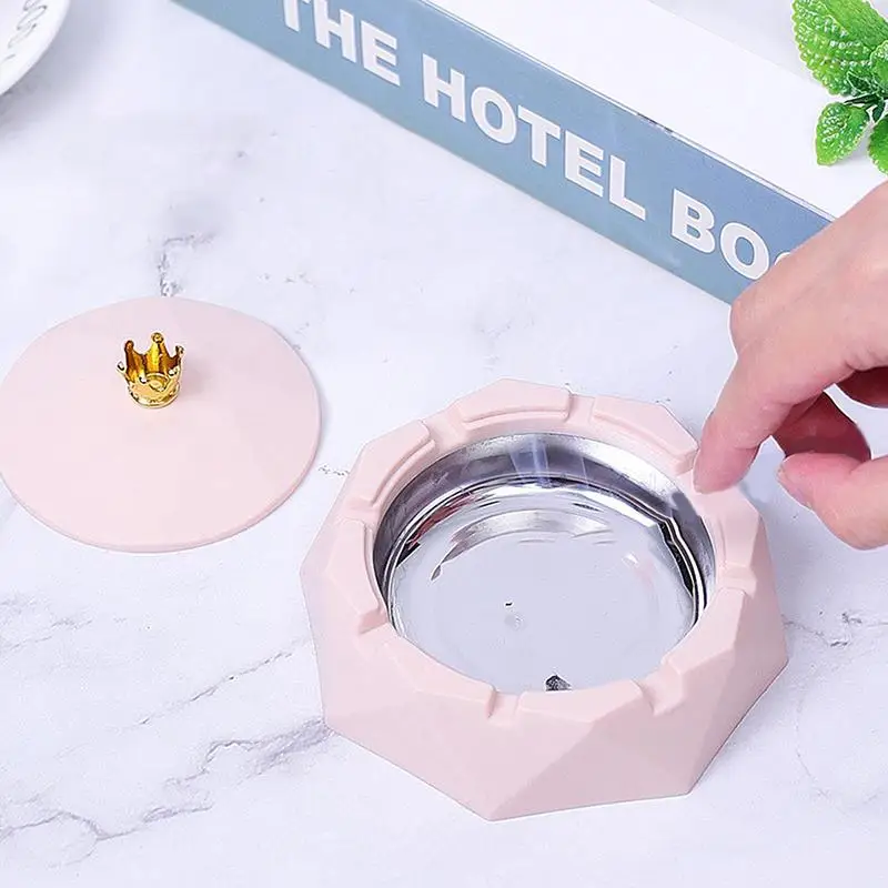 Stainless Steel Ashtray Round Windproof Ashtrays with Rotating Lid for ...