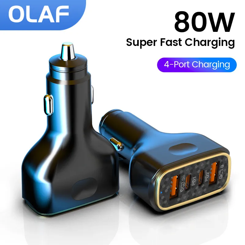 Olaf 4 Ports 80W Car Charger Fast Charging Type C Charger Car Adapter ...