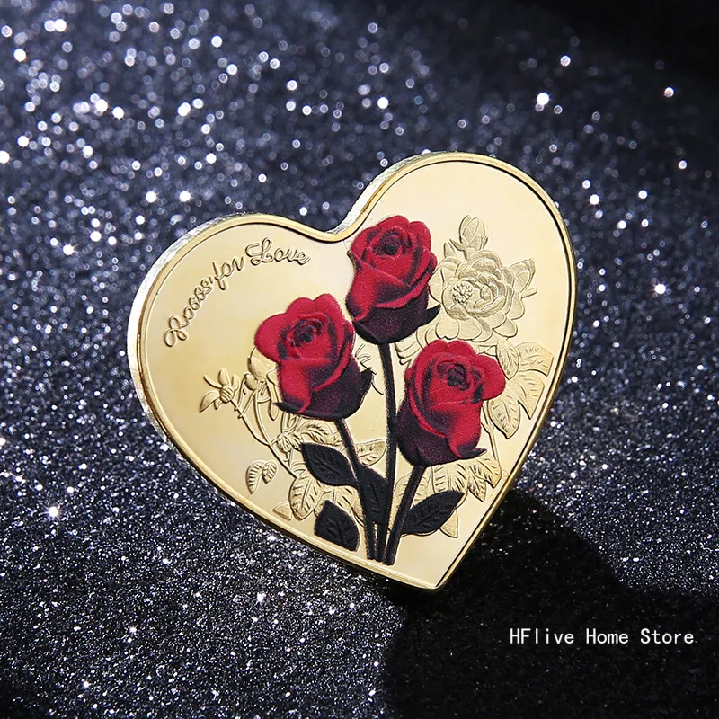 Heart-Red-Rose-Shape-Love-Commemorative-Coins-Wedding-Decoration ...