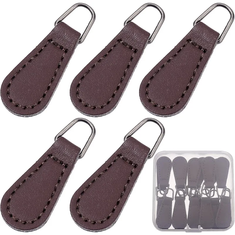 1 Box 20PCS Leather Zipper Pulls Dark Brown Zip Pull Strap Zipper ...