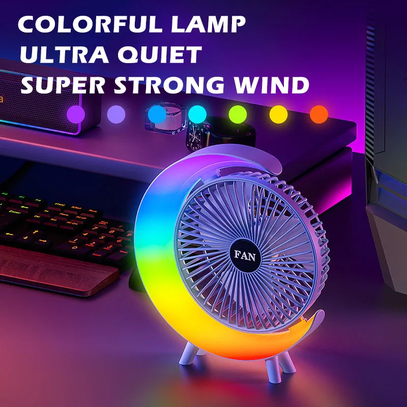 Portable-Fan-USB-Rechargeable-Fan-LED-7-Colors-Electric-fan-180 ...