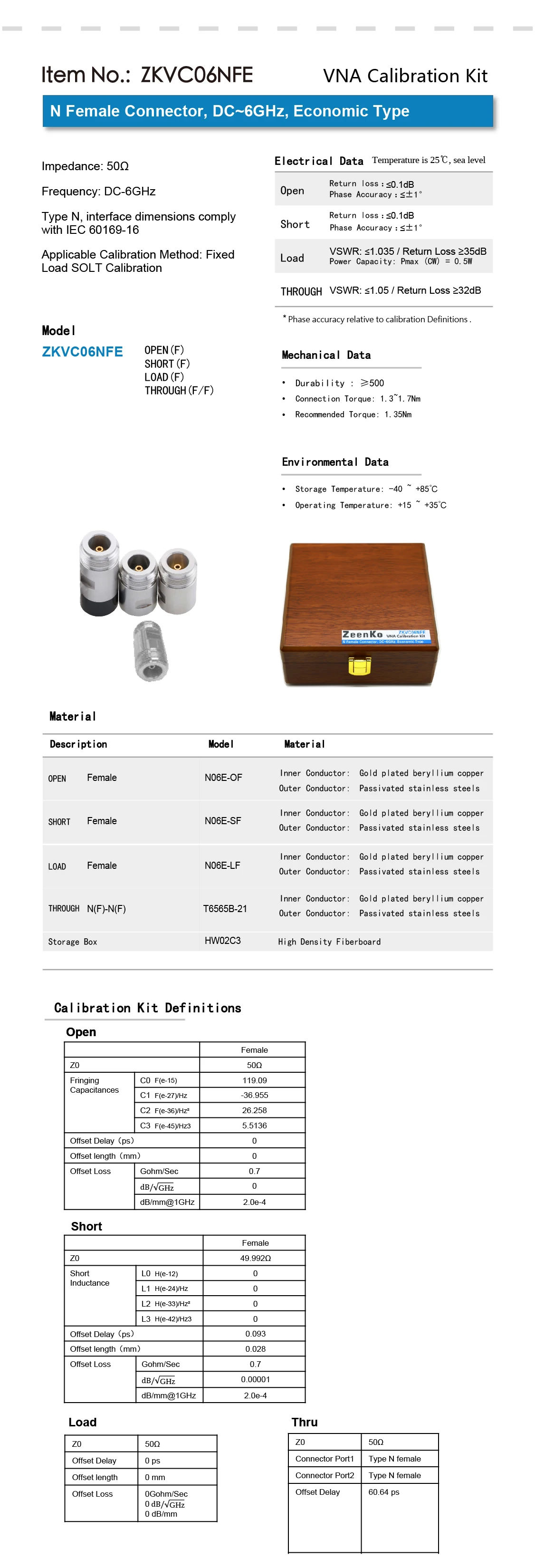 Zeenko VNA Calibration Kit Economic Type 50Ω DC-6GHz Fixed Load SOLT – Cartoolshop