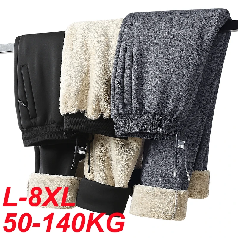 Big Size 8xl 7xl 6xl Pants Men Winter Thick Fleece Liner Zipper Pockets ...
