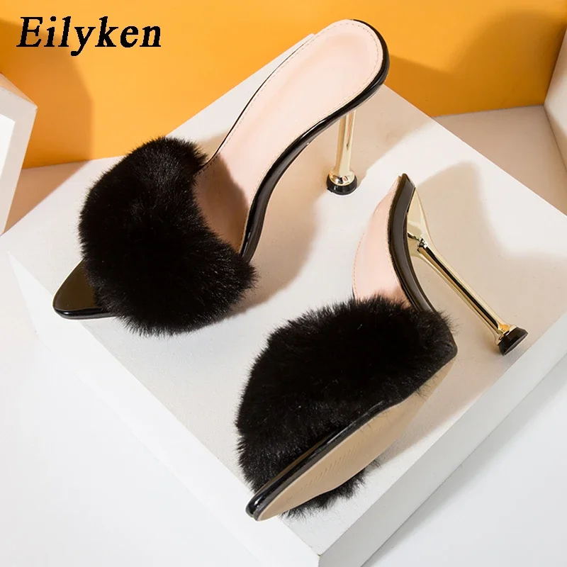 Eilyken Summer Fashion Design Fluffy Fur Pointed Toe Women Slippers ...