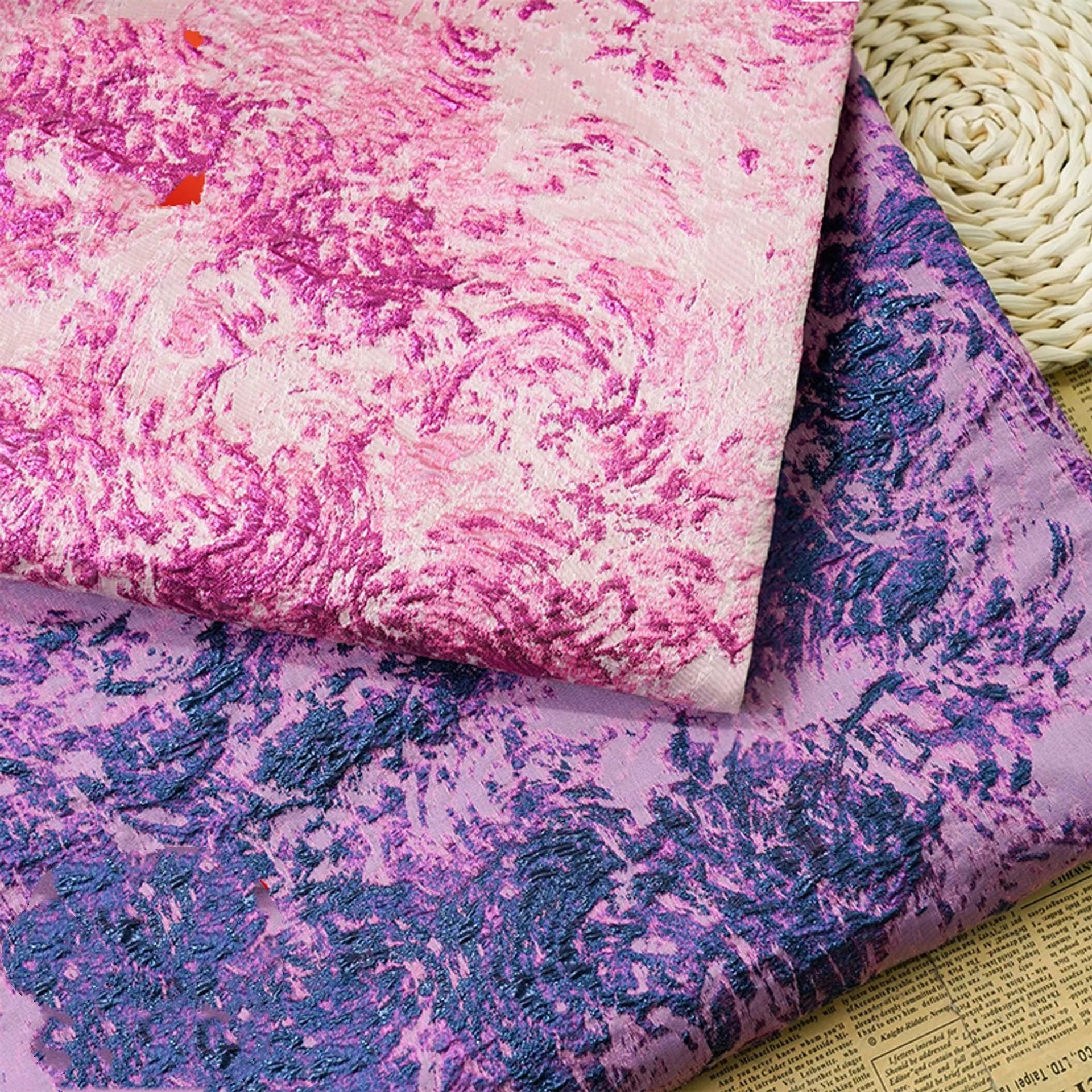 Embossed-Jacquard-Fabric-Bronzing-Purple-Rose-Design-Sewing-Material ...