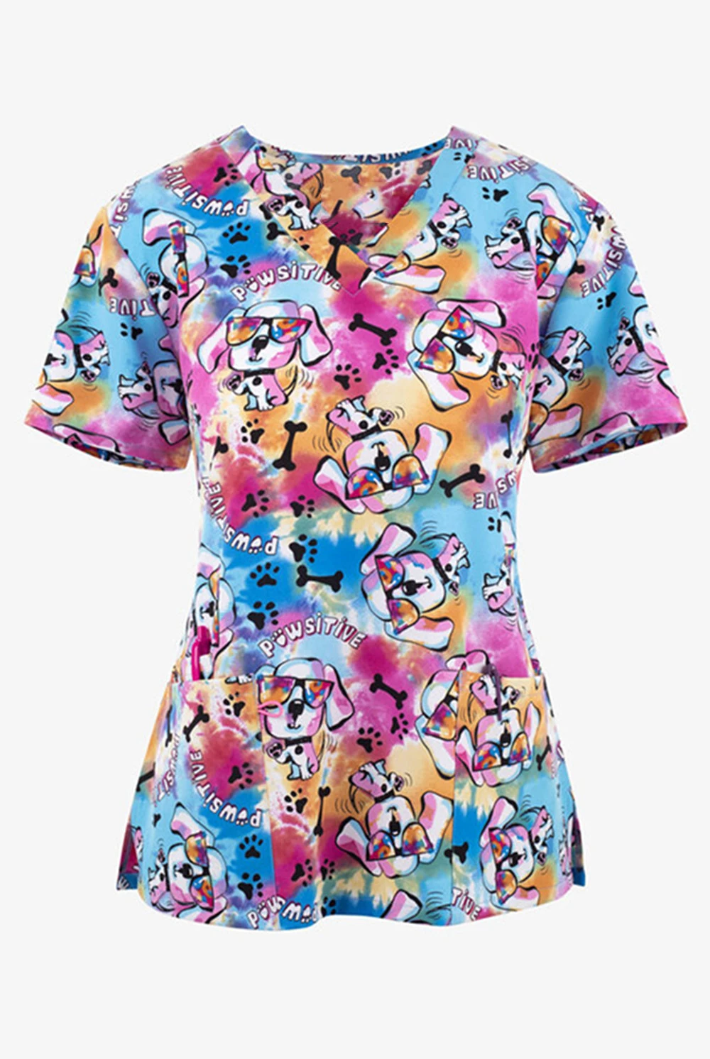 Women-s-Scrub-Tops-with-Pockets-V-Neck-Animal-Print-Scrub-Uniform-Nurse ...