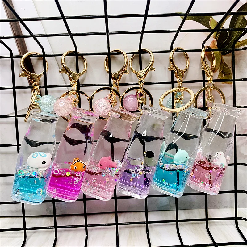 Internet-Celebrity-Milk-Bottle-Liquid-Floating-Ocean-Doll-Keychain-Cute ...