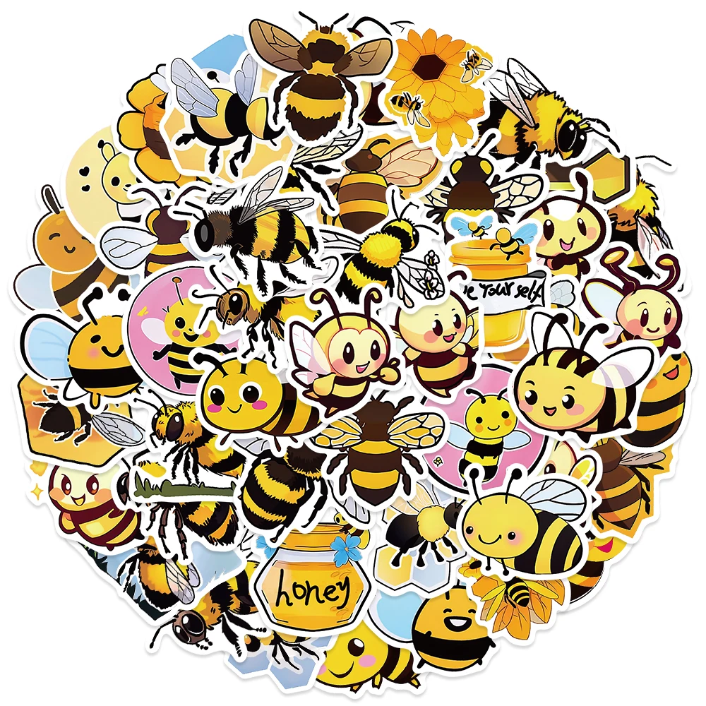 10-50Pcs-Summer-Honey-Bee-Stickers-Cute-Cartoon-Bee-Waterproof-Stickers ...