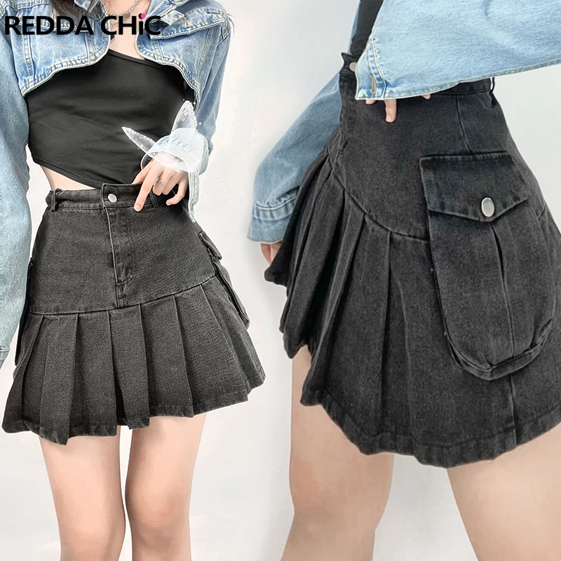 ReddaChic Y2k Pink Pleated Cargo Skirt Women's Skort Flap Pockets ...