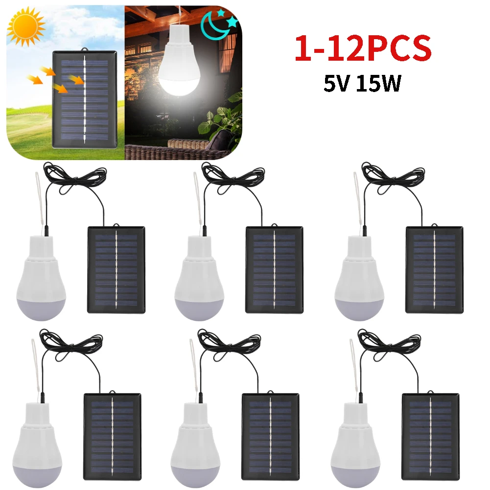 1-12pcs Energy Saving Outdoor Solar Lamp Rechargeable Led Bulb 5v 15w ...