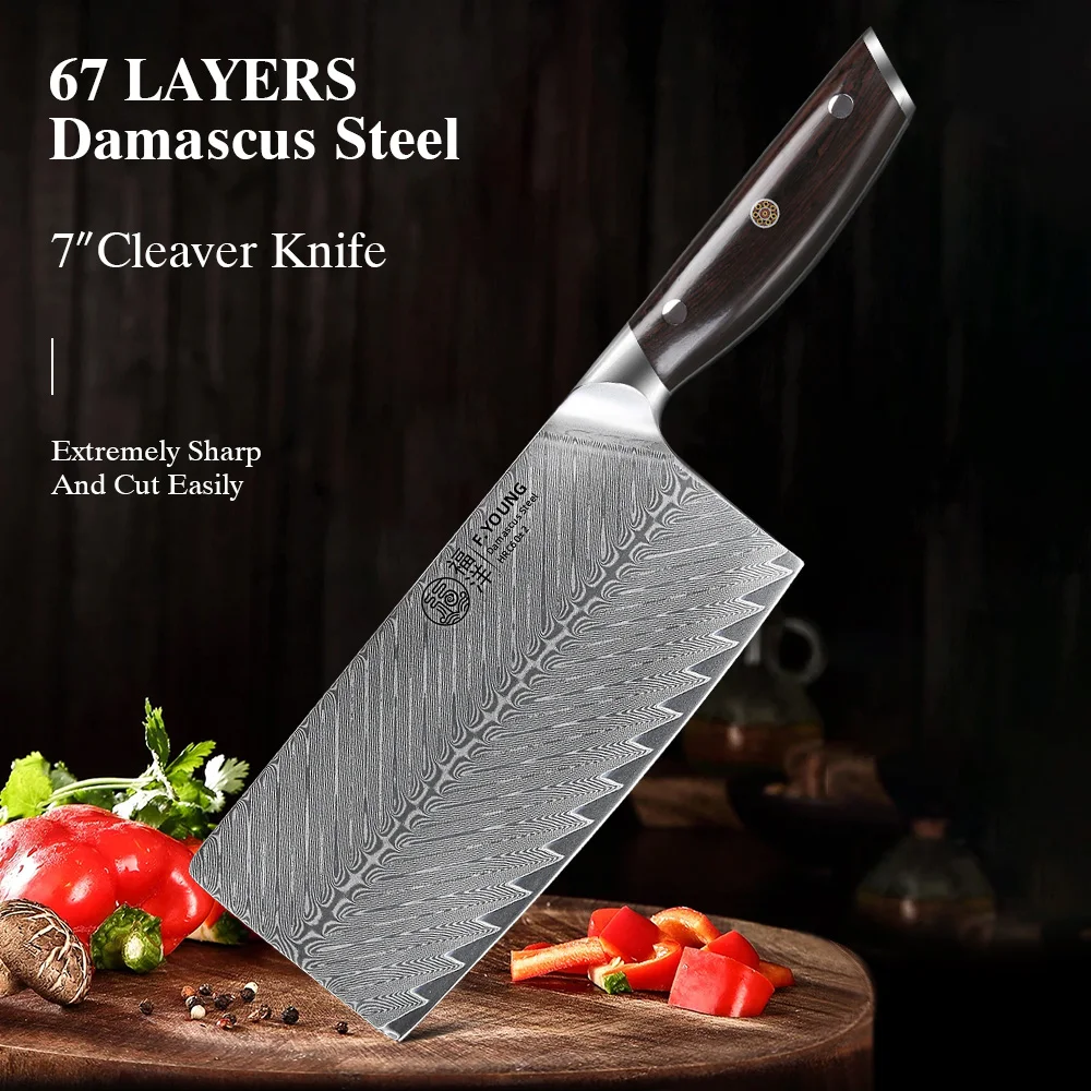 F-YOUNG-7-Inch-Chinese-Cleaver-Knives-Damascus-Steel-Sharp-Meat ...