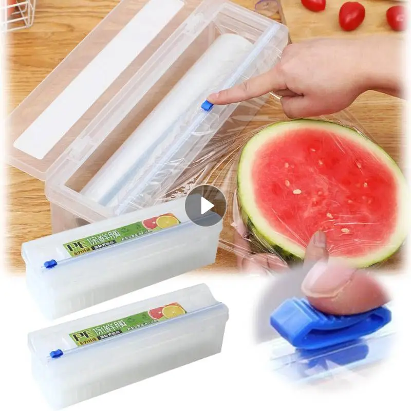 Household Reusable Food Plastic Wrap Dispenser With Cutter Adjustable ...