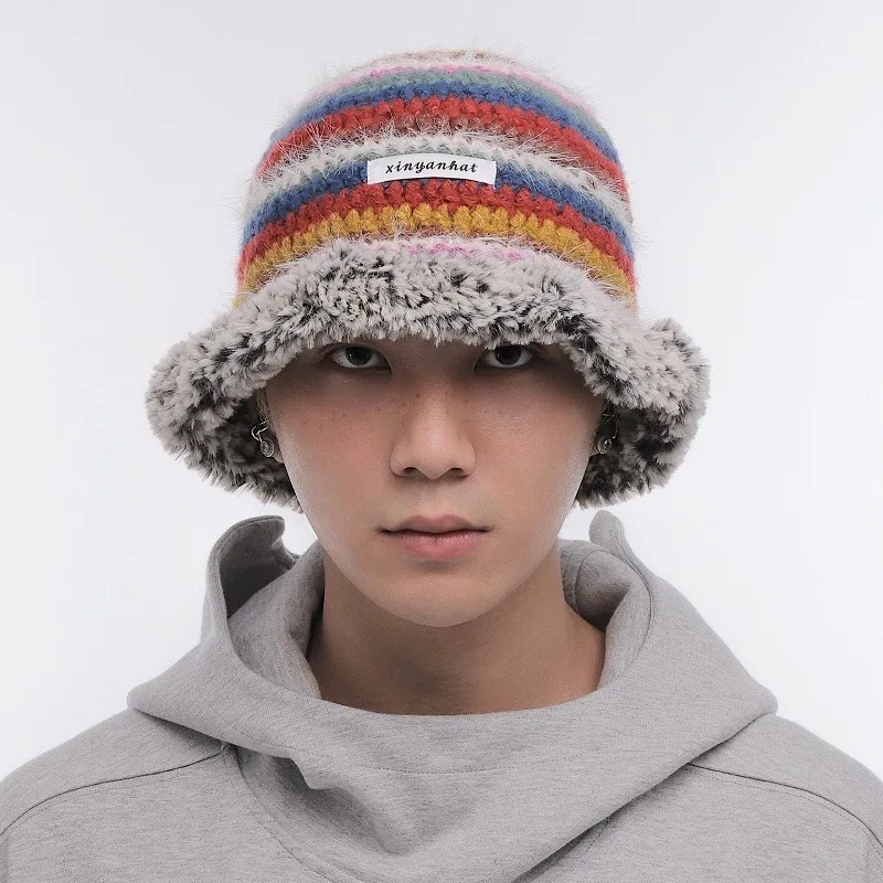 Men New Japanese Gradient Vintage Color Stripe Beanies Women Handmade ...