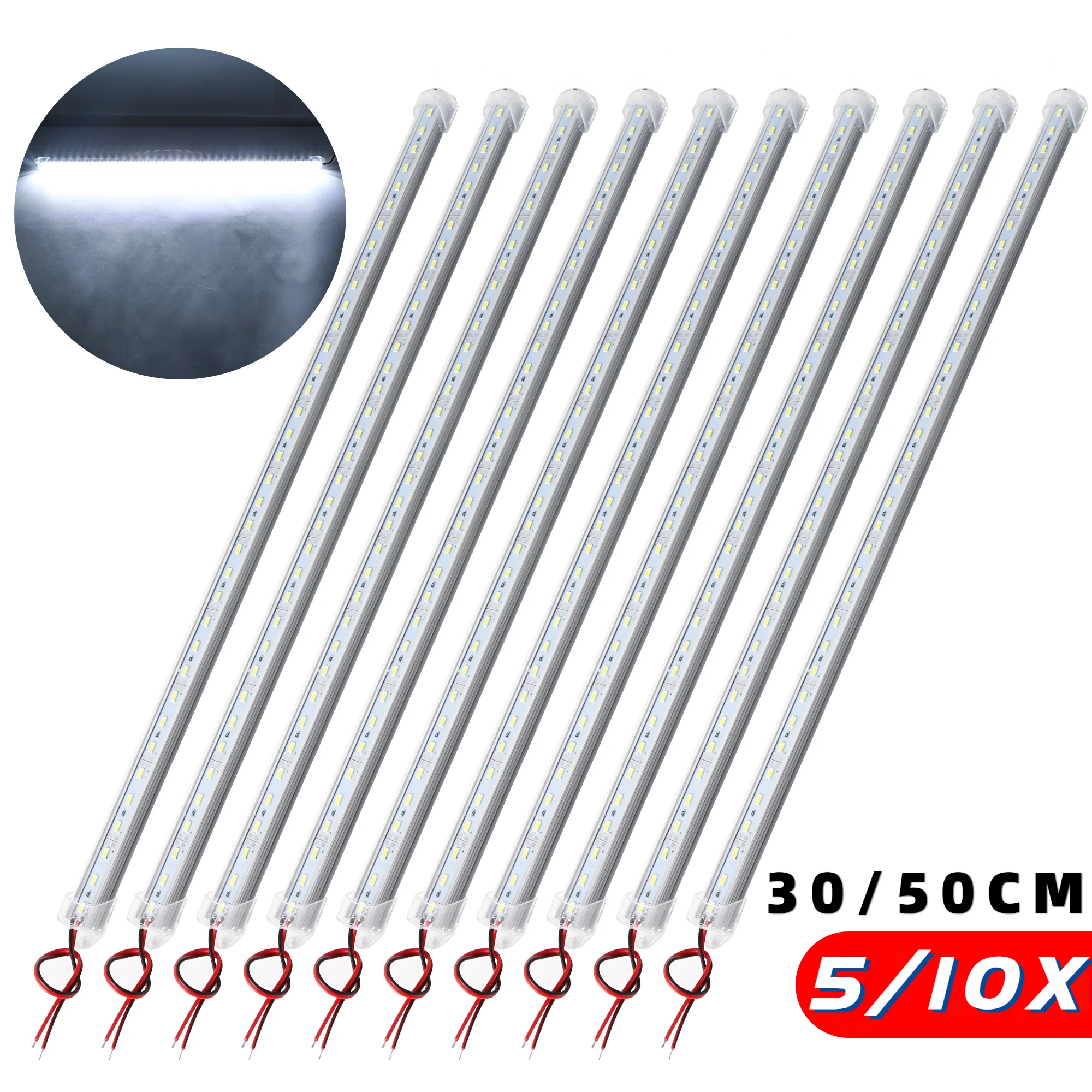 5-10PCS-12V-30-50CM-Interior-LED-Car-Light-Bar-Transparent-Rigid-Strip ...