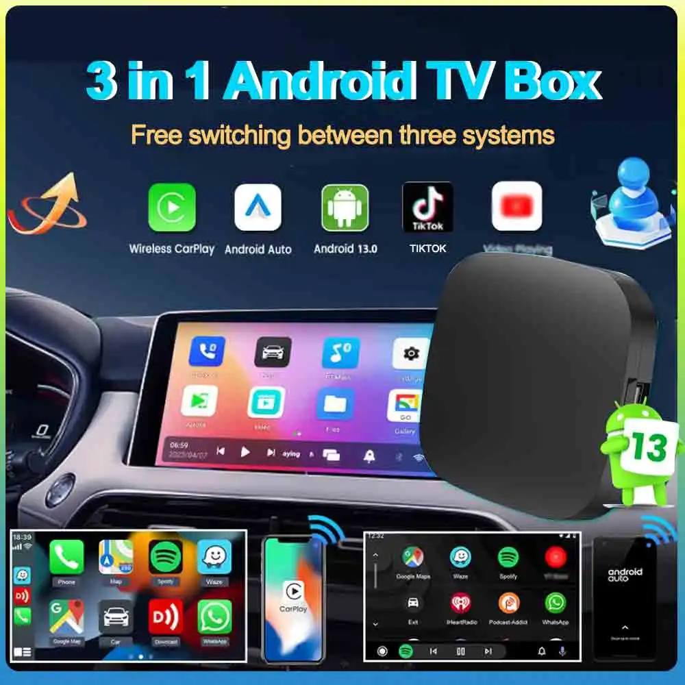 3 in 1 Android 13 AI Carplay Android Auto Wireless Adapter OEM Wired To ...
