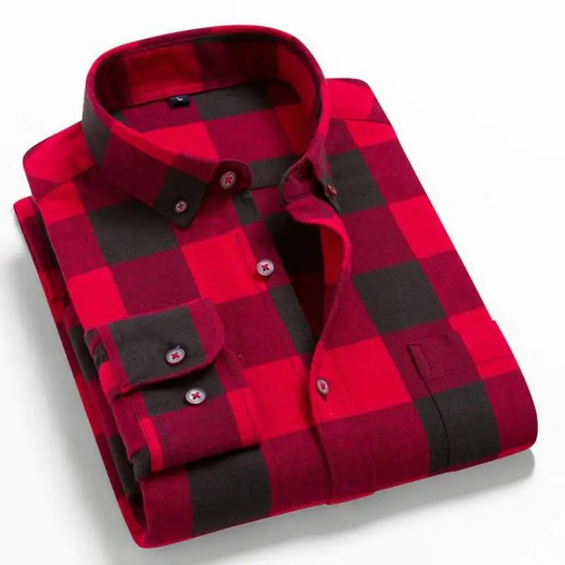 New Autumn Winter Plaid Red Checkered Shirt Men Shirts Long Sleeve ...