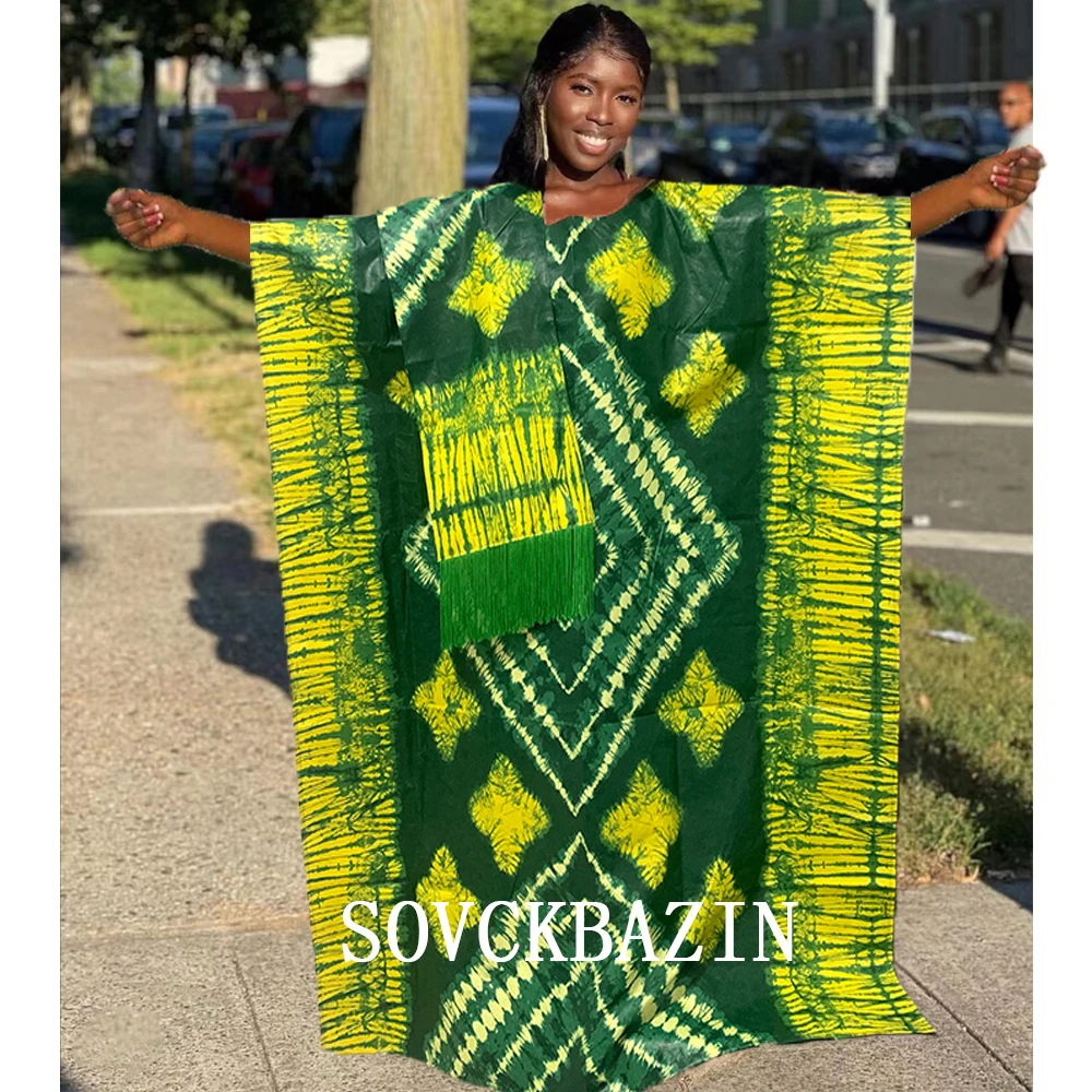 African Dress For Women With Scarf Shawl Printing Riche Bazin Nigerian ...