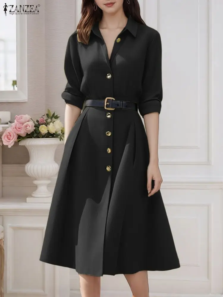 ZANZEA Elegant Autumn Women Party Dress Long Sleeve Midi Vestidos ...