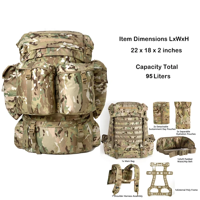160L Large backpack MT Pack Tactical backpack Military FLIBE Frame Hip ...