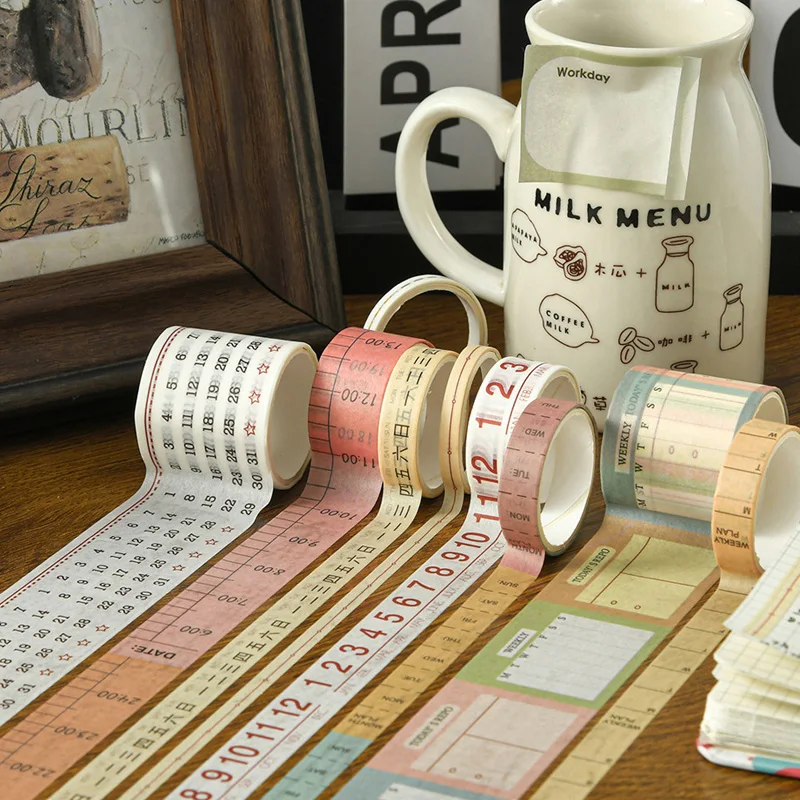 5PCS-Vintage-Wide-washi-Tapes-Timeline-Number-Masking-Tape-kit-Daily ...