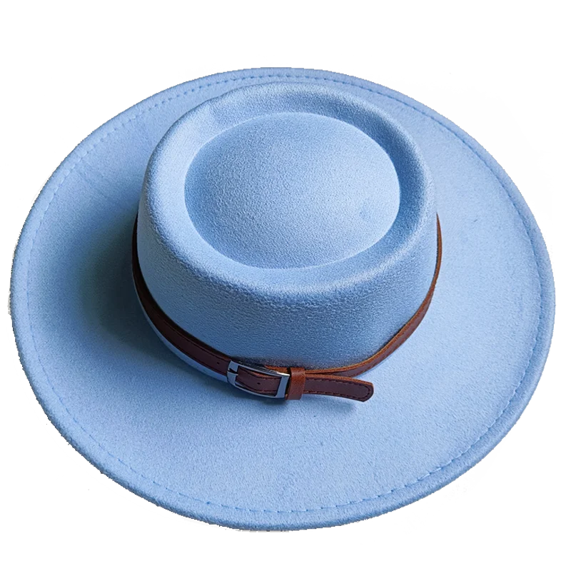 Light Blue Fedora Bump Flat Top 27 Colors Fedora Men Women Panama Top ...