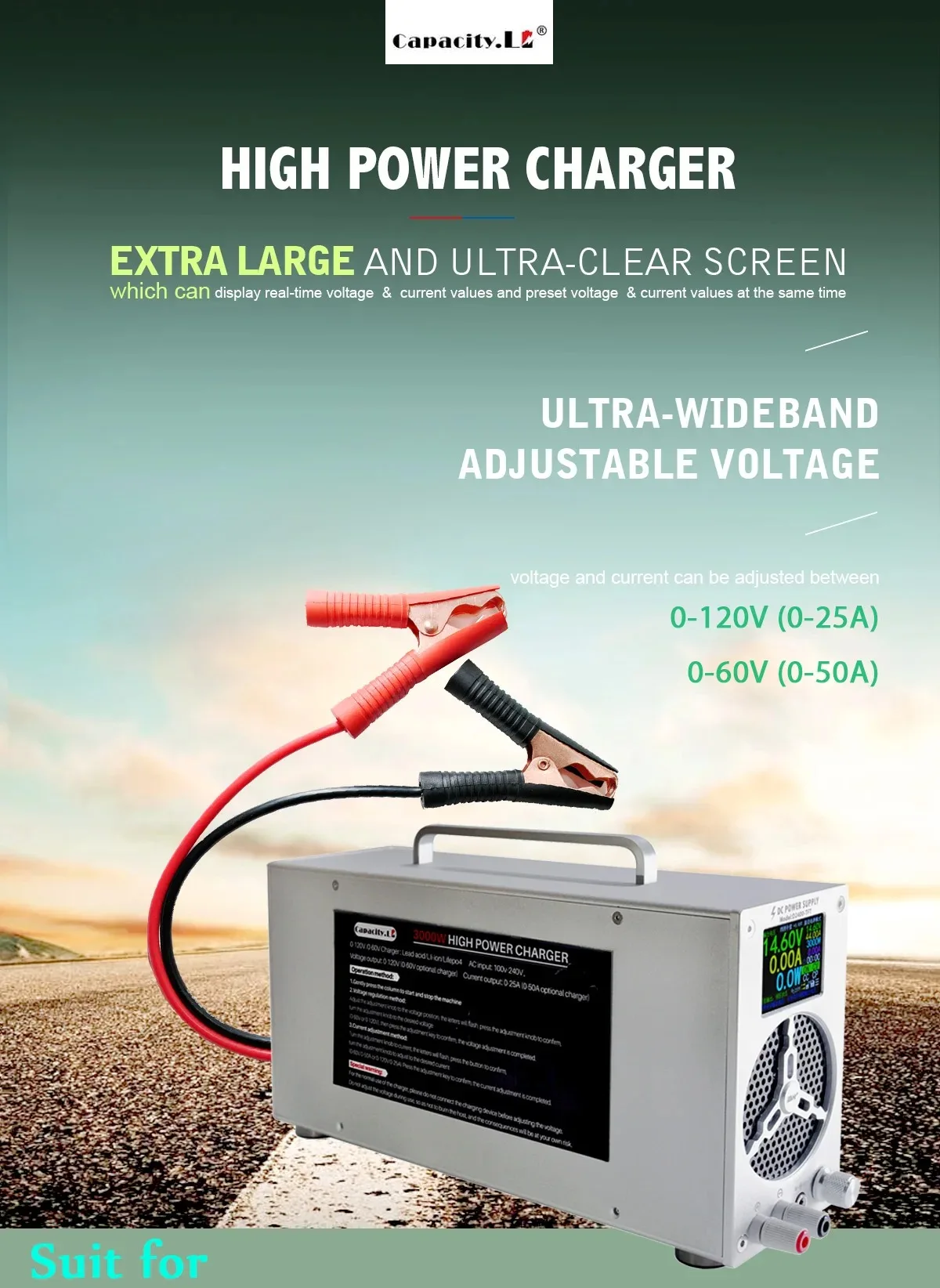3000W 0-120V 0-25A Adjustable LifePO4 Charger 0-60V 0-50A Power Supply ...