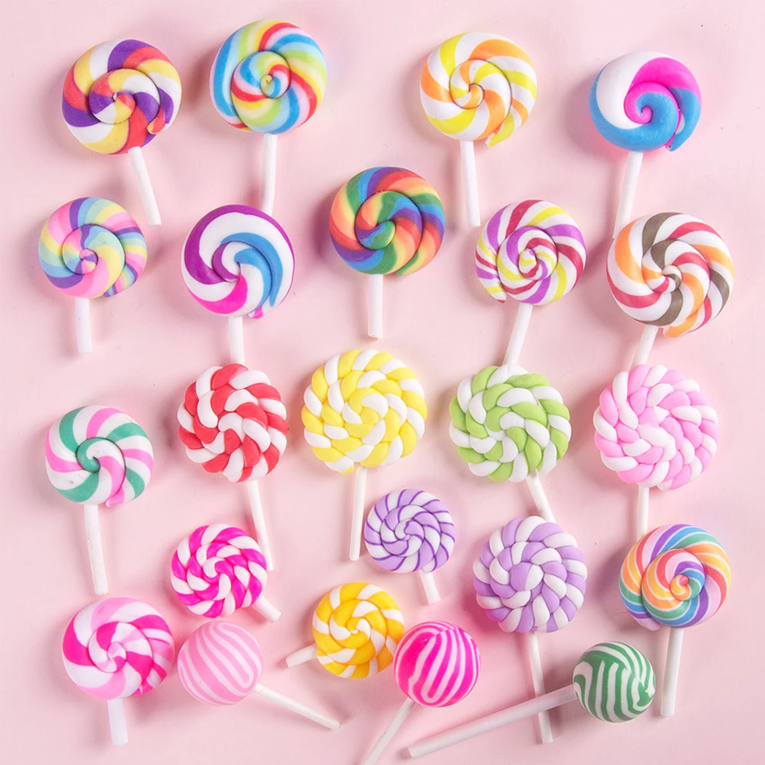 10Pcs-Lollipop-Prop-Clay-Candy-Embellishment-Rainbow-Swirl-Lollipop ...