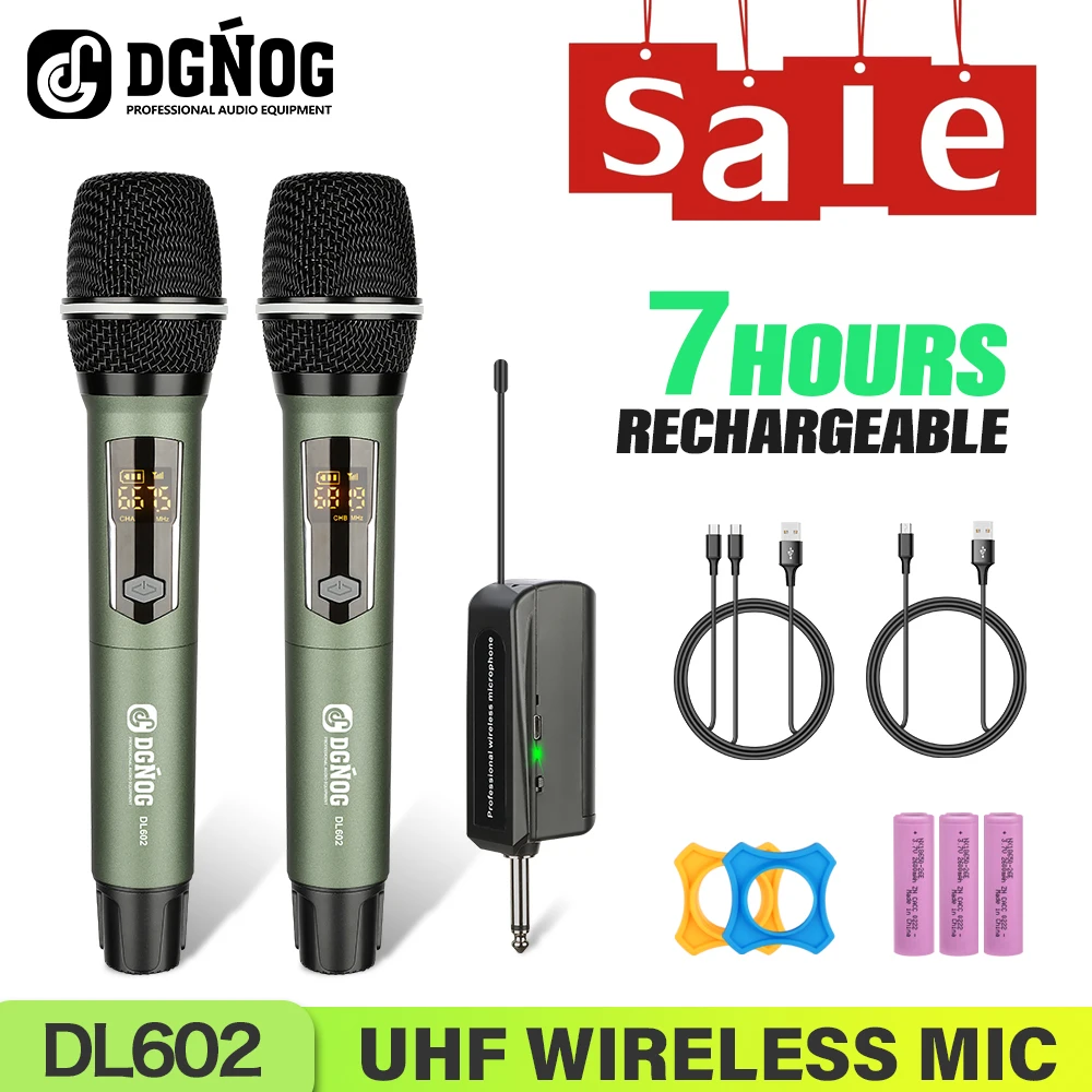 2-Channel-Wireless-Microphone-UHF-Dual-Handheld-Dynamic-Karaoke-Mic ...