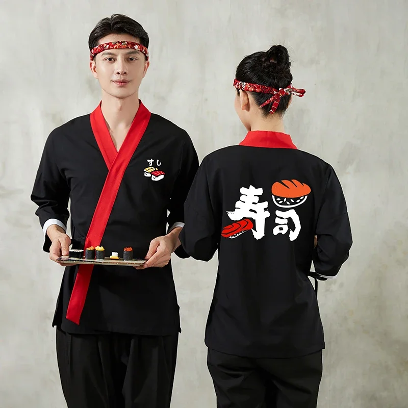 Japanese Style Chef Coat Sushi Restaurant Kimono Cook Uniform Shirts ...