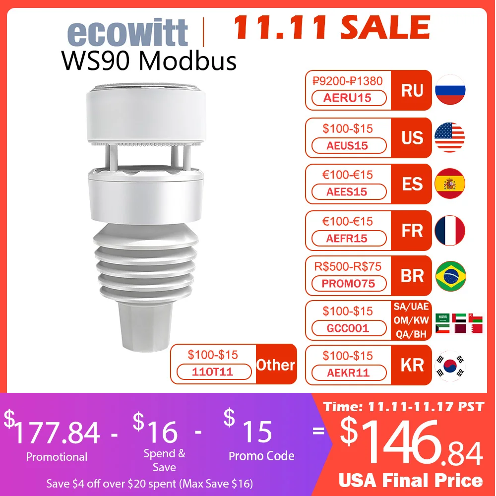 Ecowitt-WS90-Modbus-RS485-Piezoelectric-Rain-Gauge-Ultrasonic ...