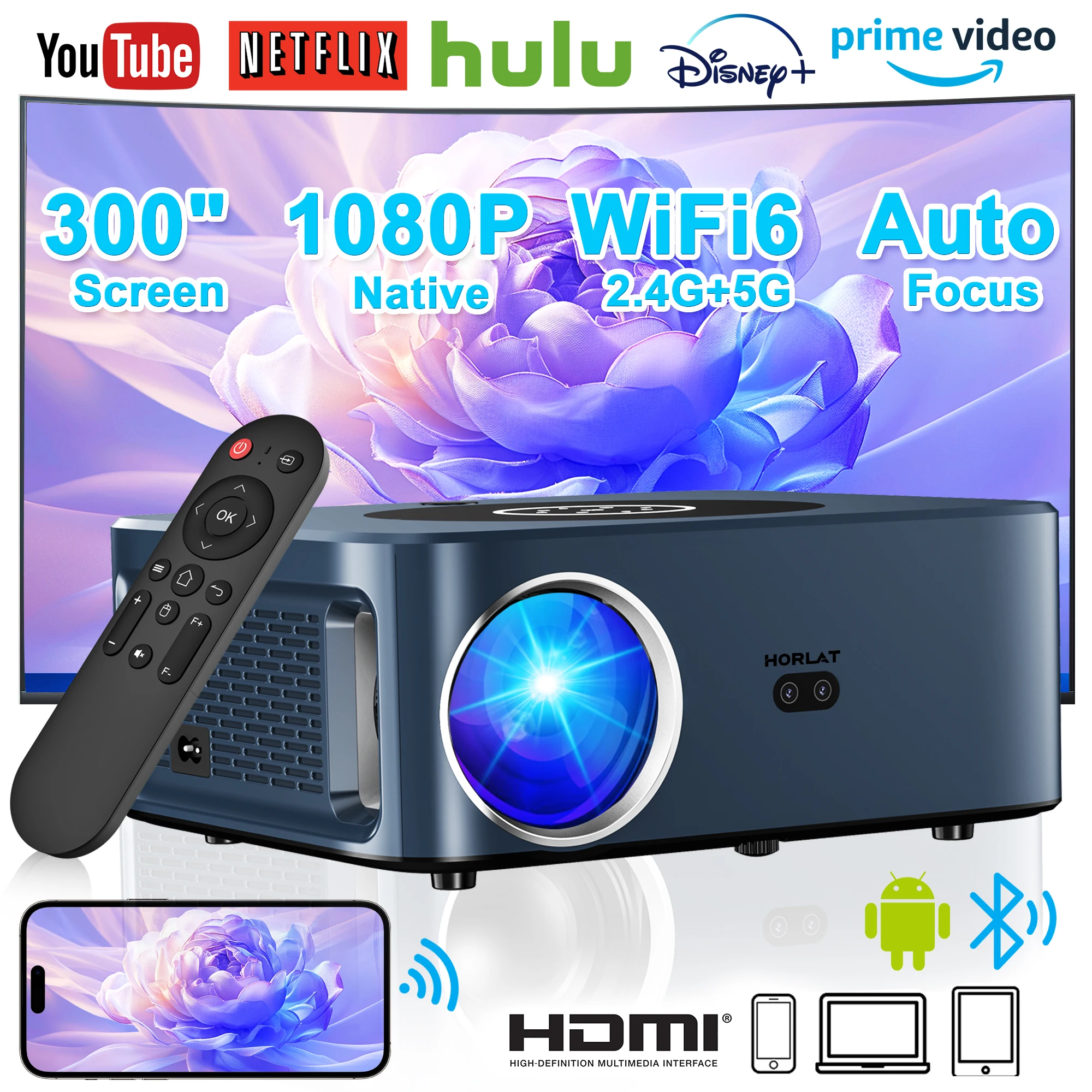 HORLAT-Full-HD-4K-Projector-Auto-Focus-Native-1920x1080P-Android ...