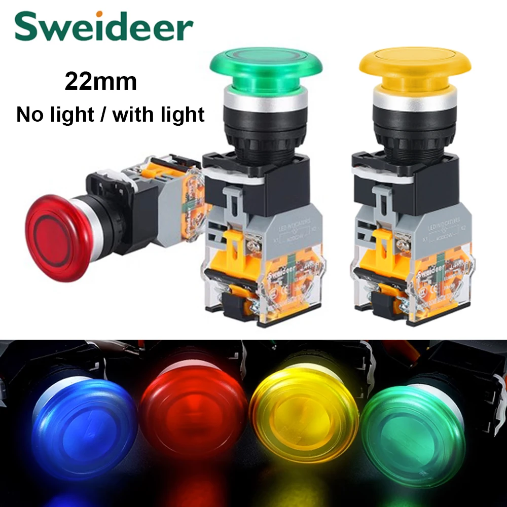 Mushroom-Head-Push-Button-Switch-with-LED-Light-Start-STOP-ON-OFF ...