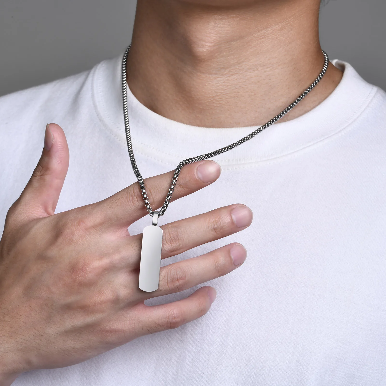 Men s Geometric Bar Pendant Necklace Minimalist Stainless Steel Stylish Casual Simple Collar Box Chain Male Jewelry Gift for Him AliExpress