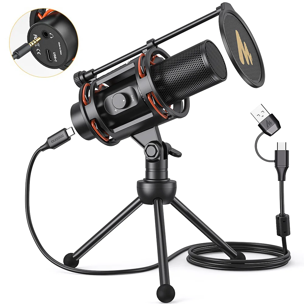 USB-Computer-Microphone-MAONO-Condenser-Mic-with-Gain-Knob-Zero-Latency ...