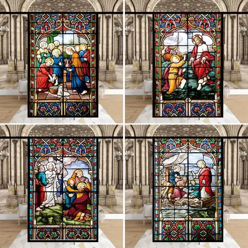 Stained Glass Window Stickers, Privacy Film, Church Style, Static Cling ...