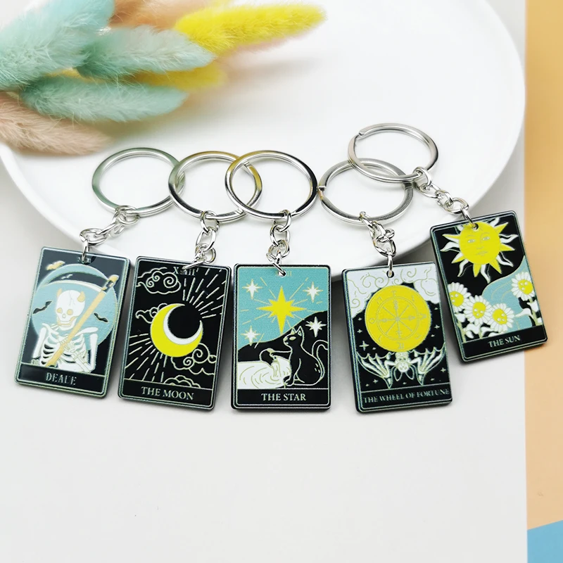 1pcs-Tarot-Card-Keychain-Magical-Divination-Acrylic-Board-Sun-Moon-Key ...