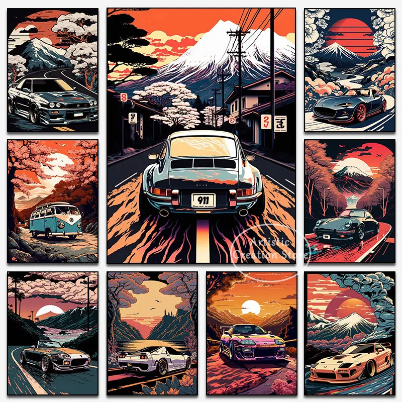 Japanese-Retro-Car-Sunset-Supra-Poster-JDM-Mazda-MX5-RX7-Car-Prints ...