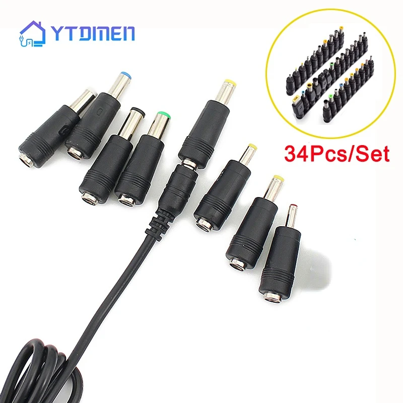 34PCS-Set-Universal-5-5mmx2-1mm-DC-AC-Power-Adapter-Tips-Connector-For ...