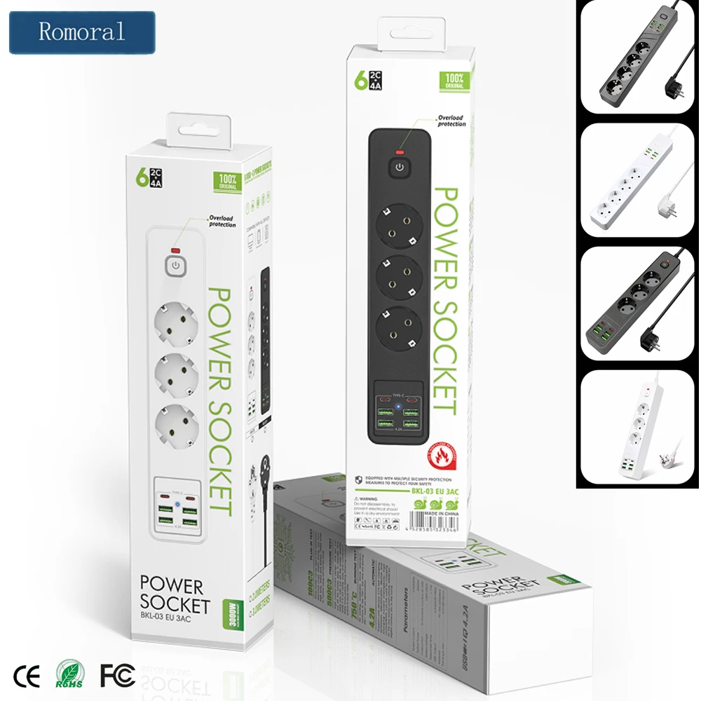 Extension-2M-Cable-EU-Plug-Power-Strip-Overload-Surge-Protection-3000W ...