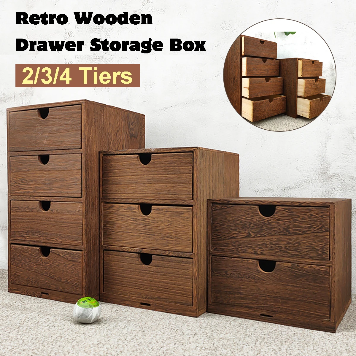 Drawer Wooden Storage Organizer Small Desktop Decorative Cabinet Boxes ...