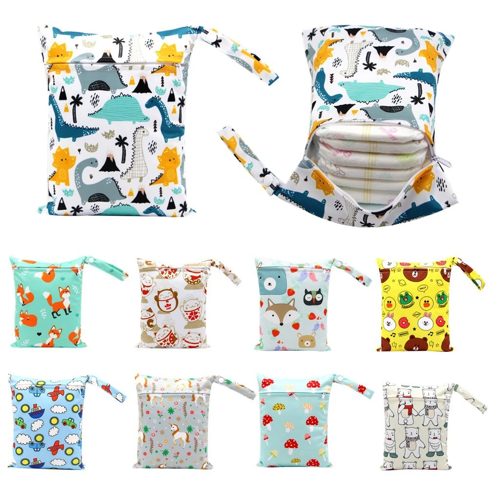 20*25cm Baby Diaper Bag Cartoon Print Wet Dry Nappy Zipper Handbag ...