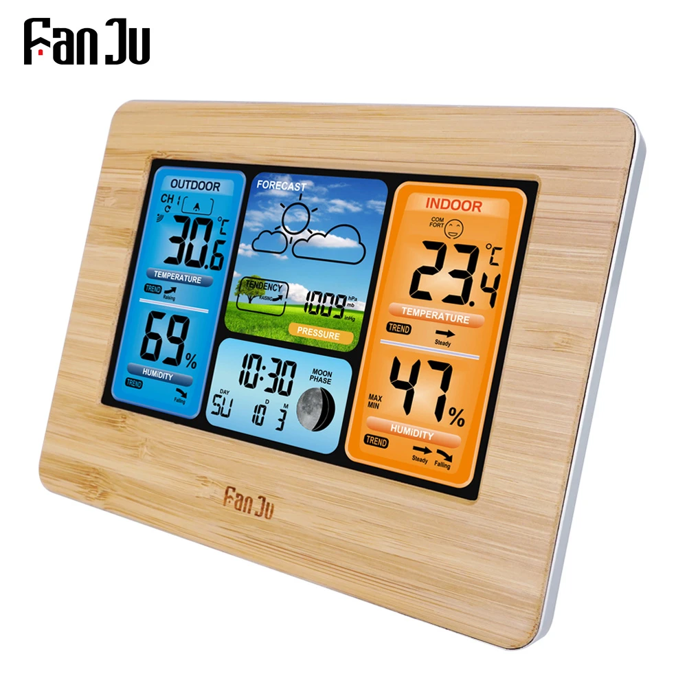 Fanju Fj3373 Weather Station Wall Clock Digital Temperature Humidity Barometer Forecast ...